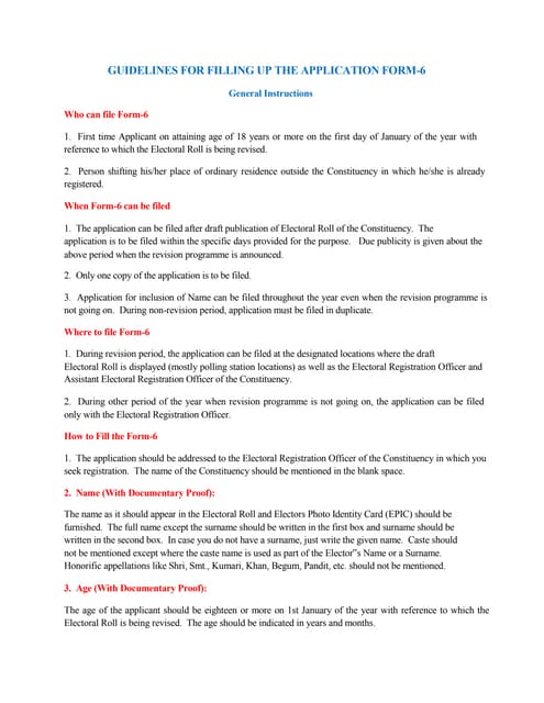 Official Guidelines for Voter Registration (Form 6) | PDF