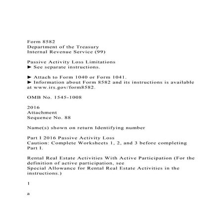 Form 8582 Department of the Treasury Internal Revenue Ser.docx ...