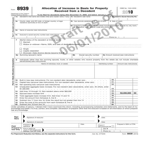 Advance DRAFT Form 8939 | PDF