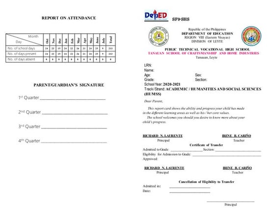 SF9 Card Grade I Sample Template 2025-2026 | DOCX