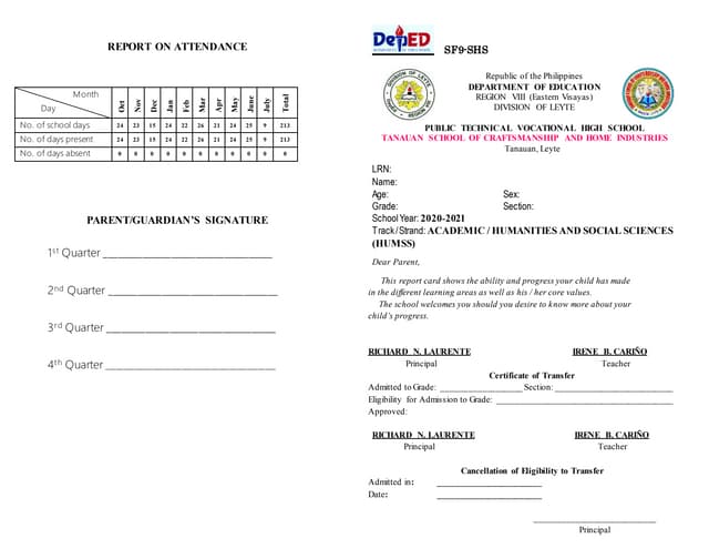 SF9 Card Grade I Sample Template 2025-2026 | DOCX