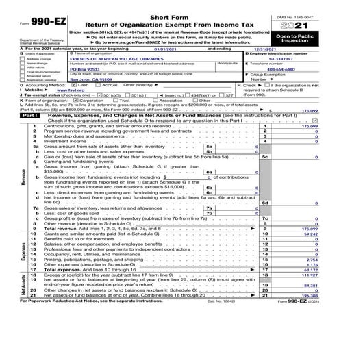 Form 990-EZ FAVL 2021 | PDF