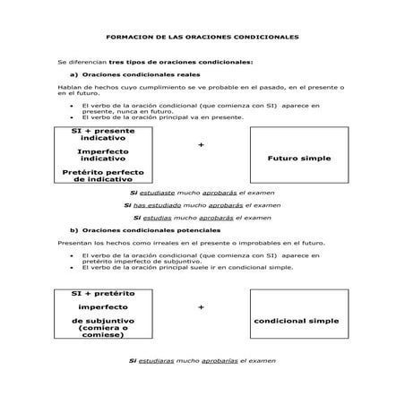 Formacion de las oraciones condicionales | PDF
