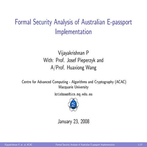Formal Security Analysis of Australian ePassport Implementation | PDF