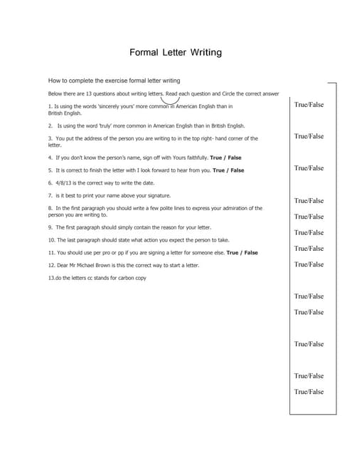 Formal letter (Format, Examples, Exercises) | PDF