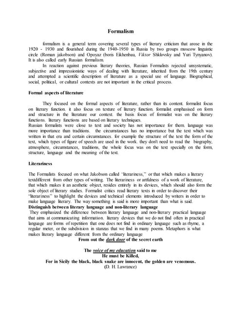 Formalism (Literary Theory) | PDF