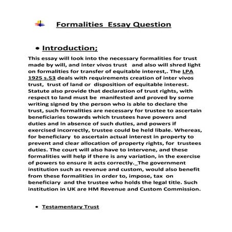 Formalities Essay Question Exam 2023.docx
