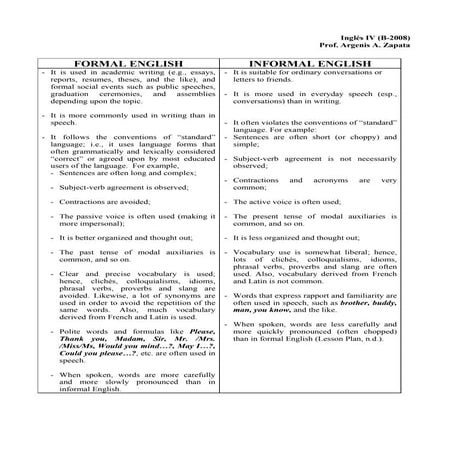 Formal vs informal_english | PDF