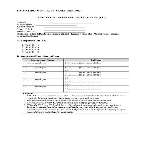 Format rpp-berdasarkan-permendikbud-nomor-81a-kurikulum-2013 | DOCX
