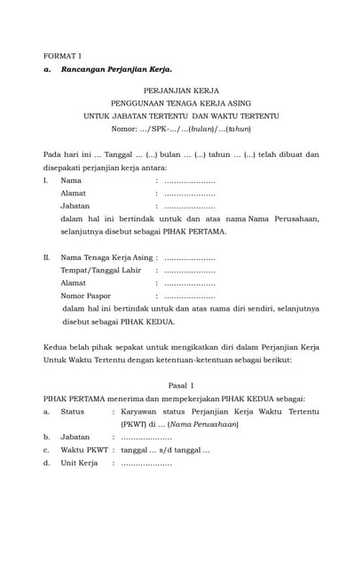 02. draf perjanjian kerja untuk waktu tertentu (pkwt) | PDF