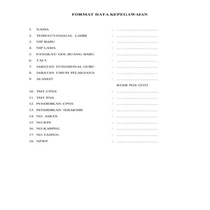 Format data kepegawaian 2014 | DOCX