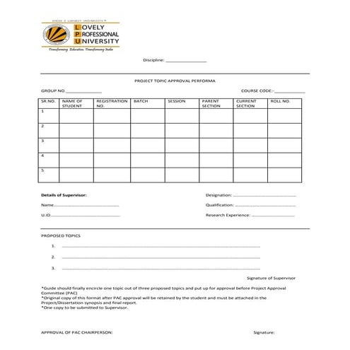 Format for approval of capstone project topic | PDF