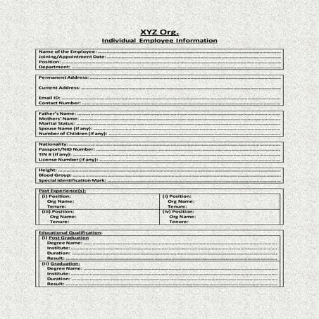 Individual Employee Information Form | DOCX