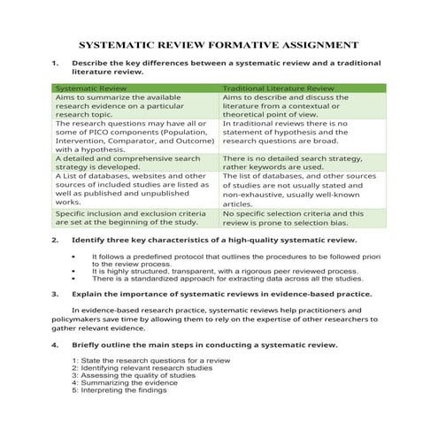 1. Describe the key differences between a systematic review and a traditional literature review.docx