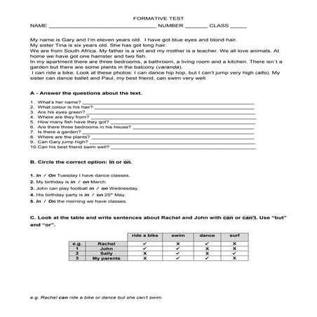 Formative test - 5th grade - English | DOC