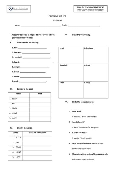 Regular verbs English quiz | PDF