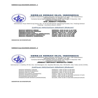 Format kop kalender jemaat | DOCX