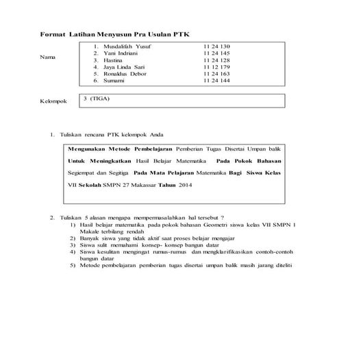 Format latihan_menyusun_pra_usulan_ptk LENGKAP | DOCX