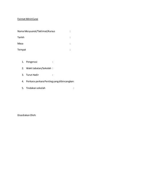 Borang minit curai kosong | DOC