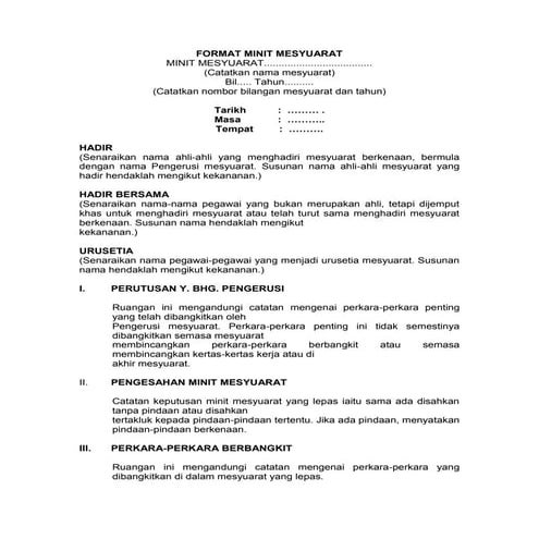 Format minit mesyuarat | DOCX