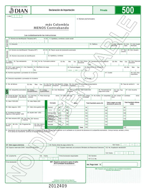 Declaracion de exportacion formulario 600 | PDF