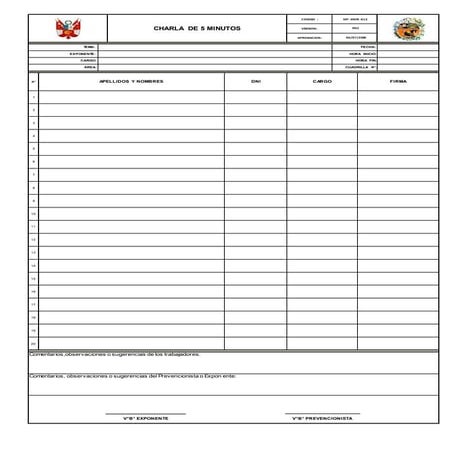 Formato charla de 5 minutoss | DOCX