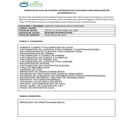 Actas De Entrega Formato De Acta De Entrega | PDF