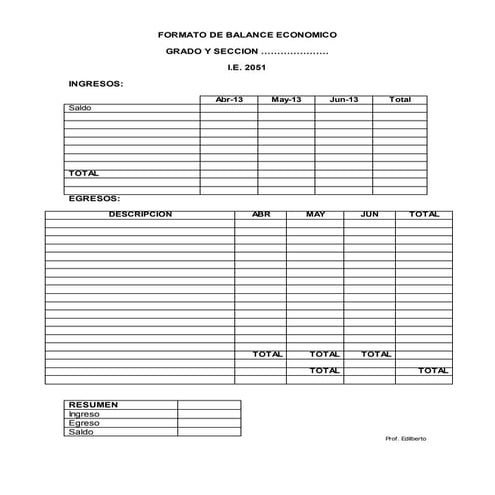 Formato de balance económico | DOCX