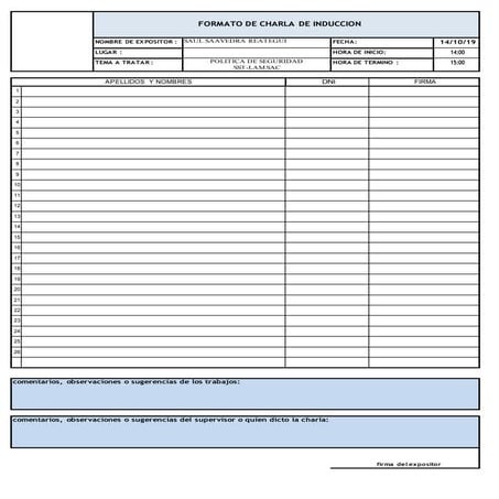 Formato de charla de 5 minutos. | DOCX
