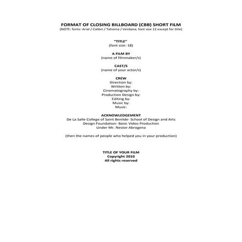 Format Of Closing Billboard | DOC