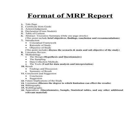 Format of mrp report | PDF