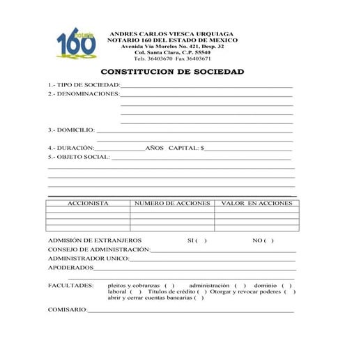 Formato para constituir una sociedad | PDF