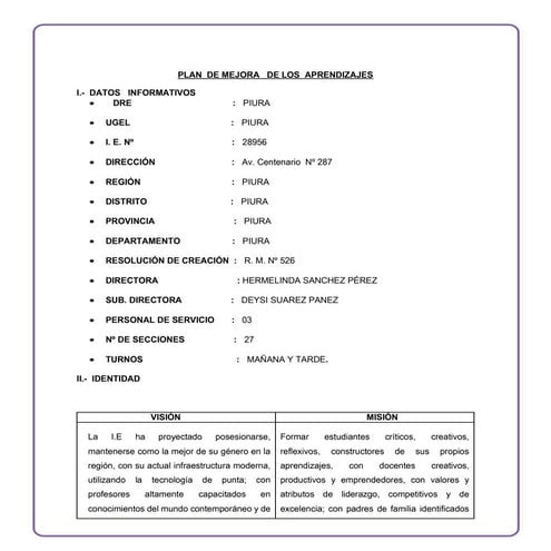 Modelo de plan de mejora | PDF