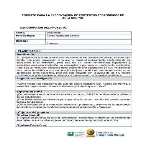 PROYECTO DE AULA TIC - MI AULA LIMPIA | PDF