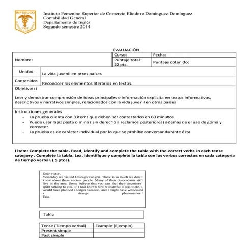 Prueba escrita,formato y resultado
