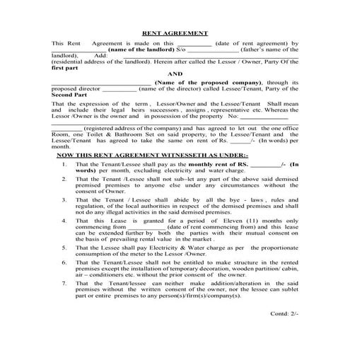 Format rent agreement | PDF