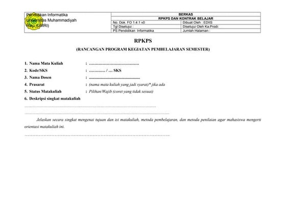 Format RPS-Baru RPS terbaru tahun2024 dikti | DOCX