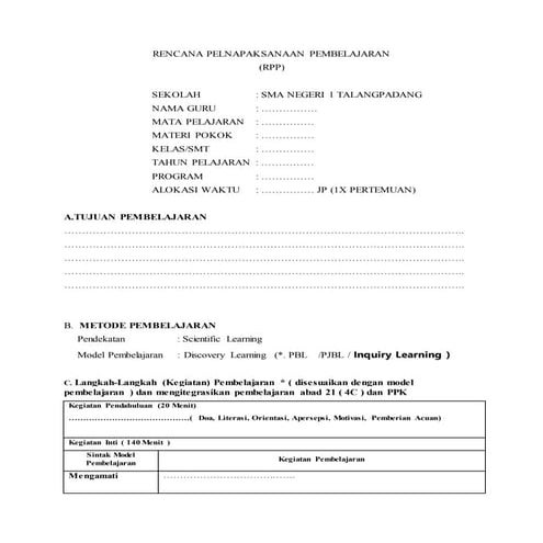 Format rpp 1 lembar | DOCX