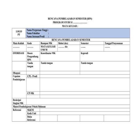 Format RPS-Baru RPS terbaru tahun2024 dikti | DOCX
