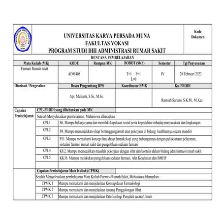 FORMAT RPS-MK Farmasi Rumah Sakit 2023.doc