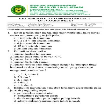 FORMAT SOAL UAS GANJIL 2023 - 2.2024docx | PDF