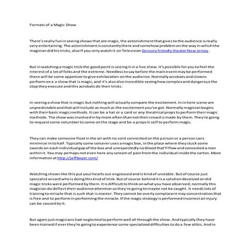 Formats of a magic show | DOCX | Musicals | Genres