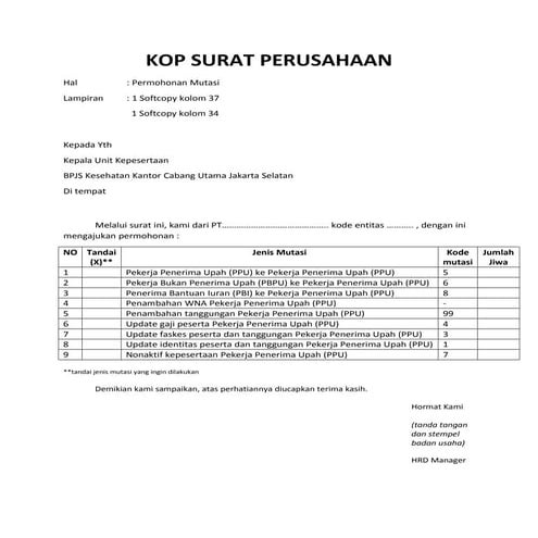 Format surat permohonan mutasi manual | DOC