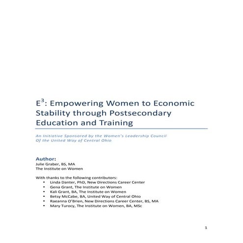 E3: Empowering Women to Economic Stability Through Post-Secondary ...