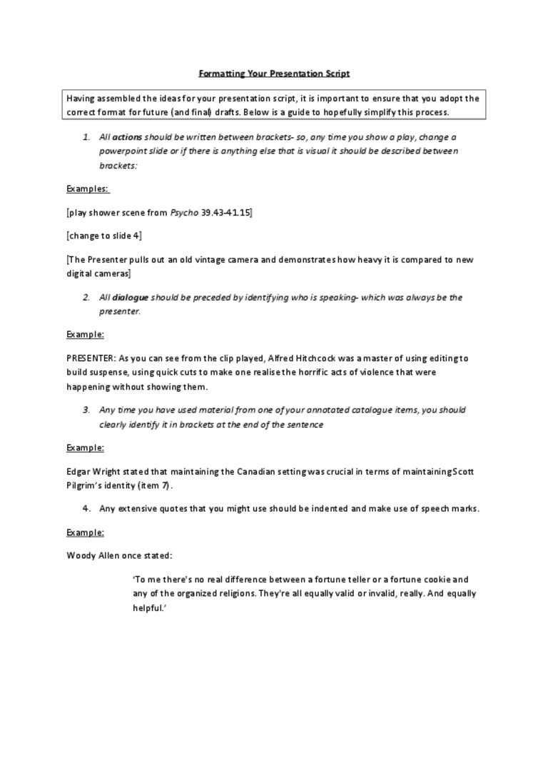 Formatting Your Presentation Script Formatting Your Presentation Script