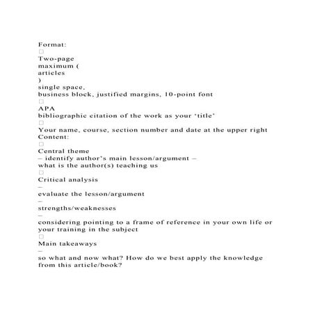 Format Two-page maximum (articles) single space, .docx