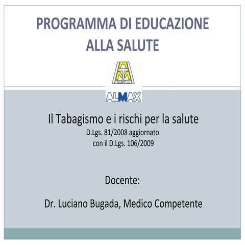 Corso di Formazione: Tabagismo e Rischi per la salute | PDF