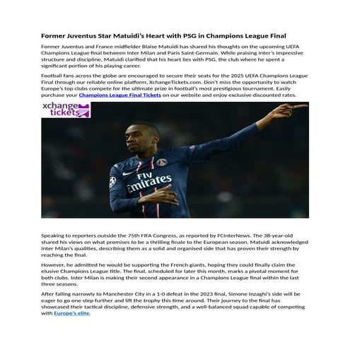 Former Juventus Star Matuidi’s Heart with PSG in Champions League Final ...
