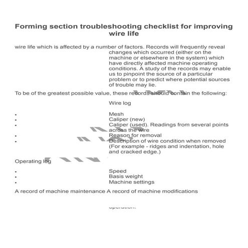 Forming section troubleshooting checklist for improving wire life (1).ppt