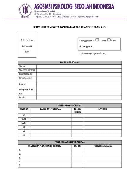 Formulir checklist pengajuan keanggotaan apsi | PDF